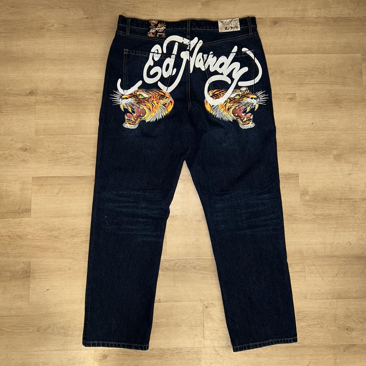 Super cool Ed hardy tiger design jeans. Relaxed fit.... - Depop