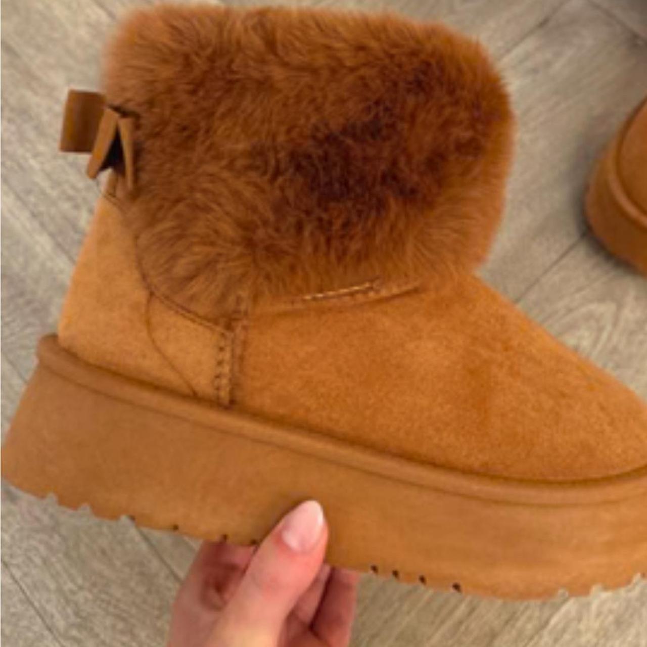 Amore brown platform faux fur lined ankle boots... - Depop