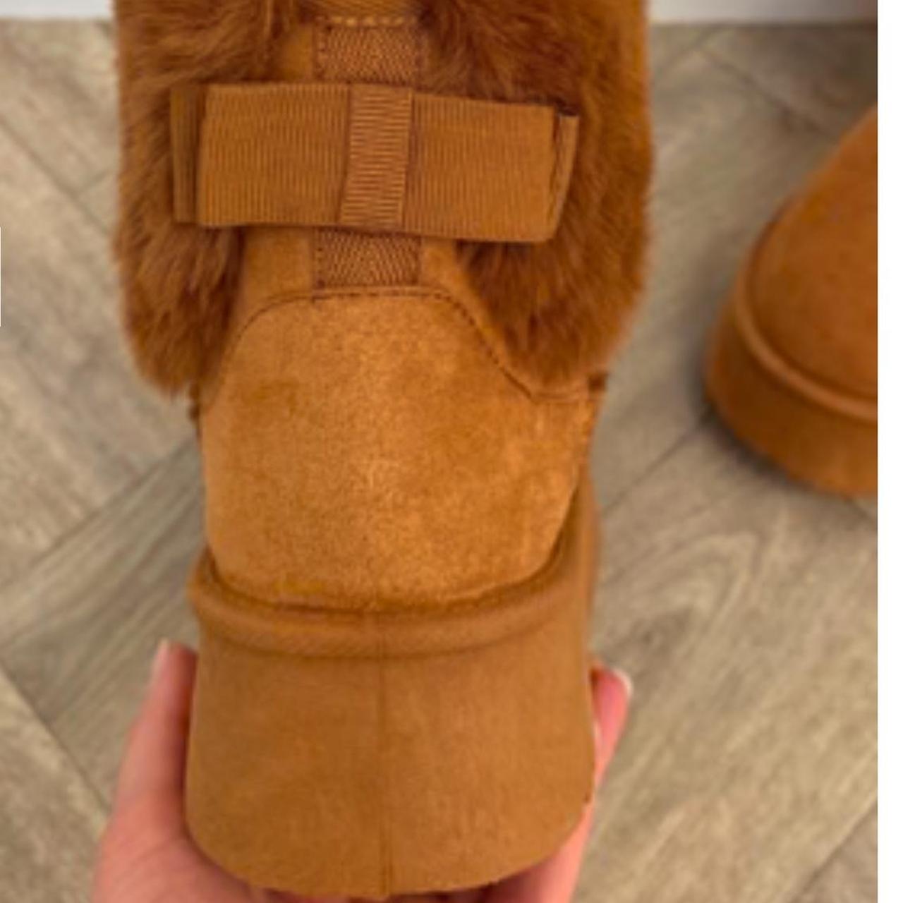 Amore brown platform faux fur lined ankle boots... - Depop