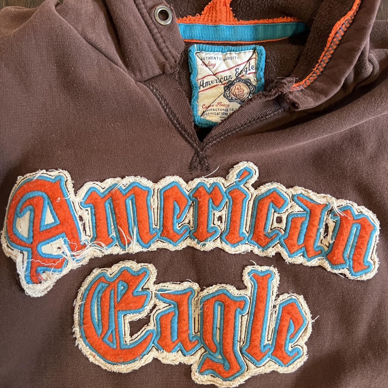 2000s American Eagle distressed brown hoodie. Size XL. - Depop