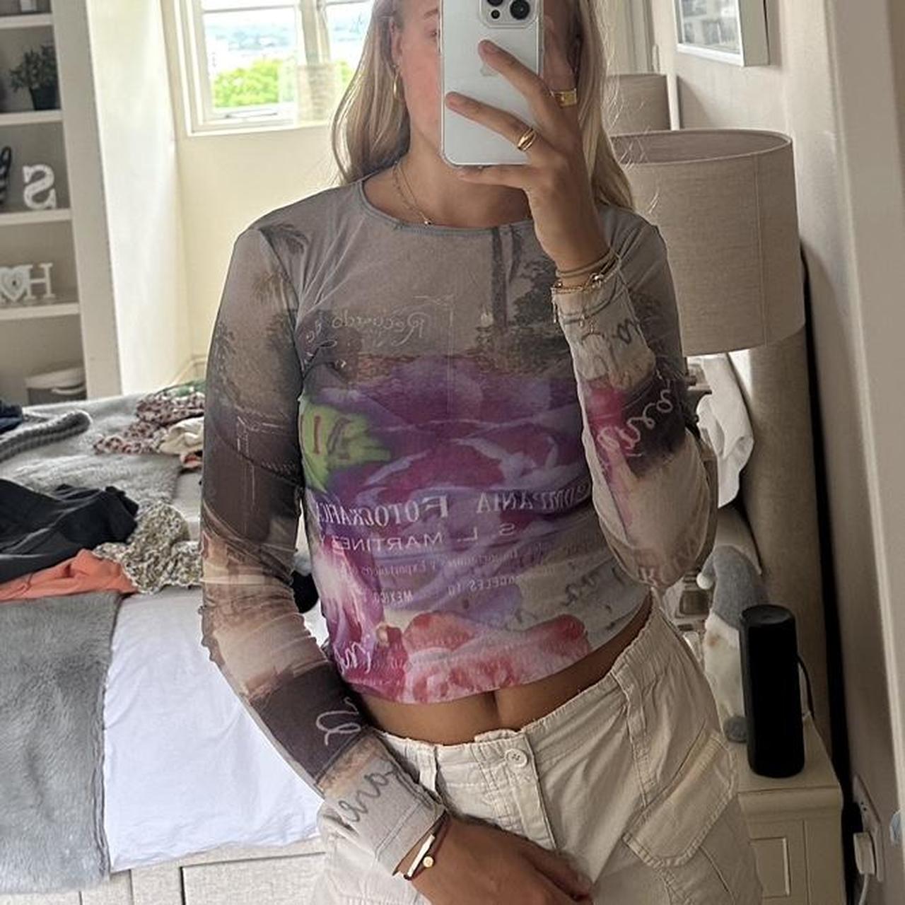 Unreal rare vintage y2k mesh graphic top Shown on a... - Depop