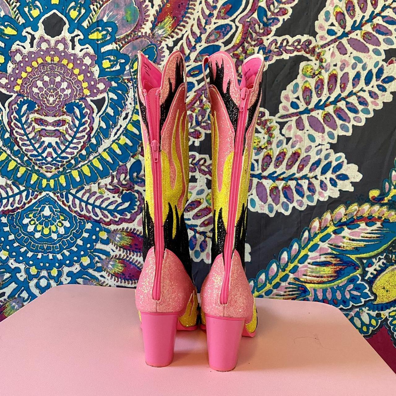 YRU space cowgirl pink flame sparkly boots gently... - Depop