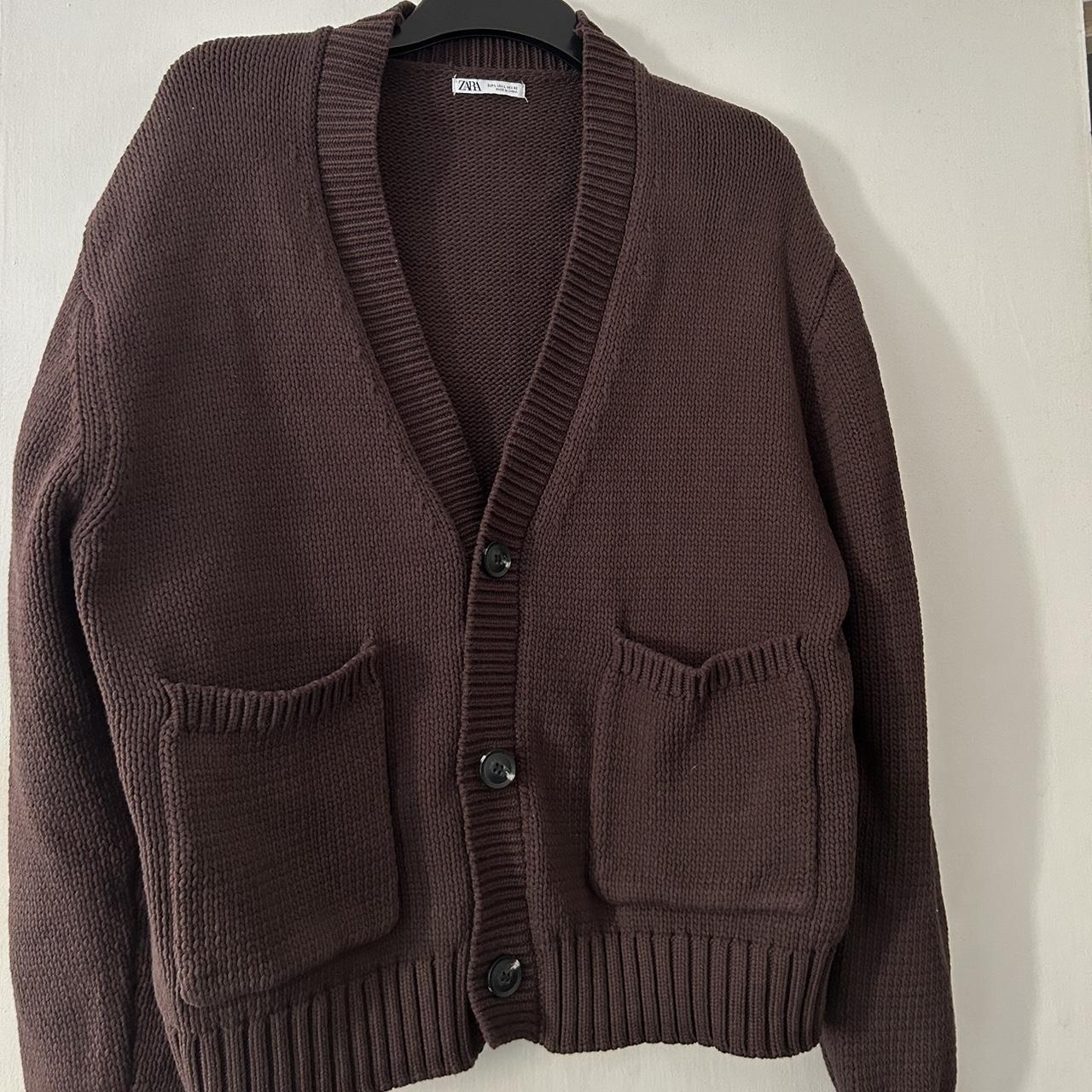 Chocolate brown thick Zara men’s cardigan Selling as... - Depop