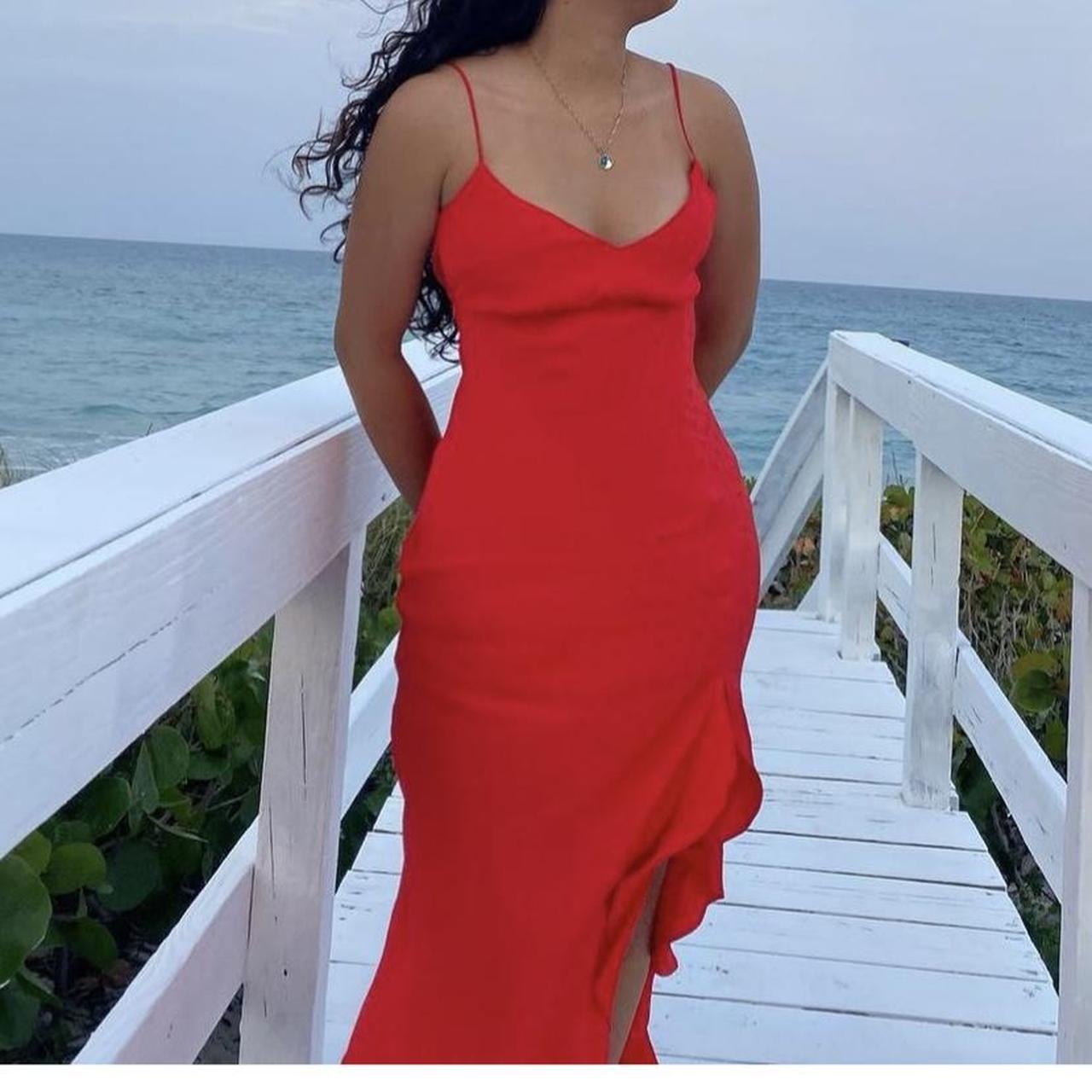 Red slit dress 💃🏽💃🏽 - maxi red dress, side slit -... - Depop