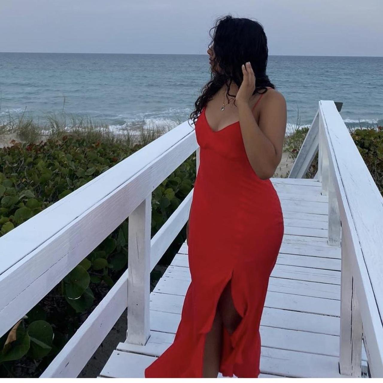 Red slit dress 💃🏽💃🏽 - maxi red dress, side slit -... - Depop
