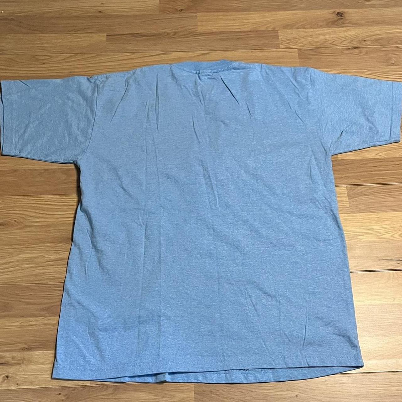 Light blue graphic tshirt 3D embroidered lettering... - Depop