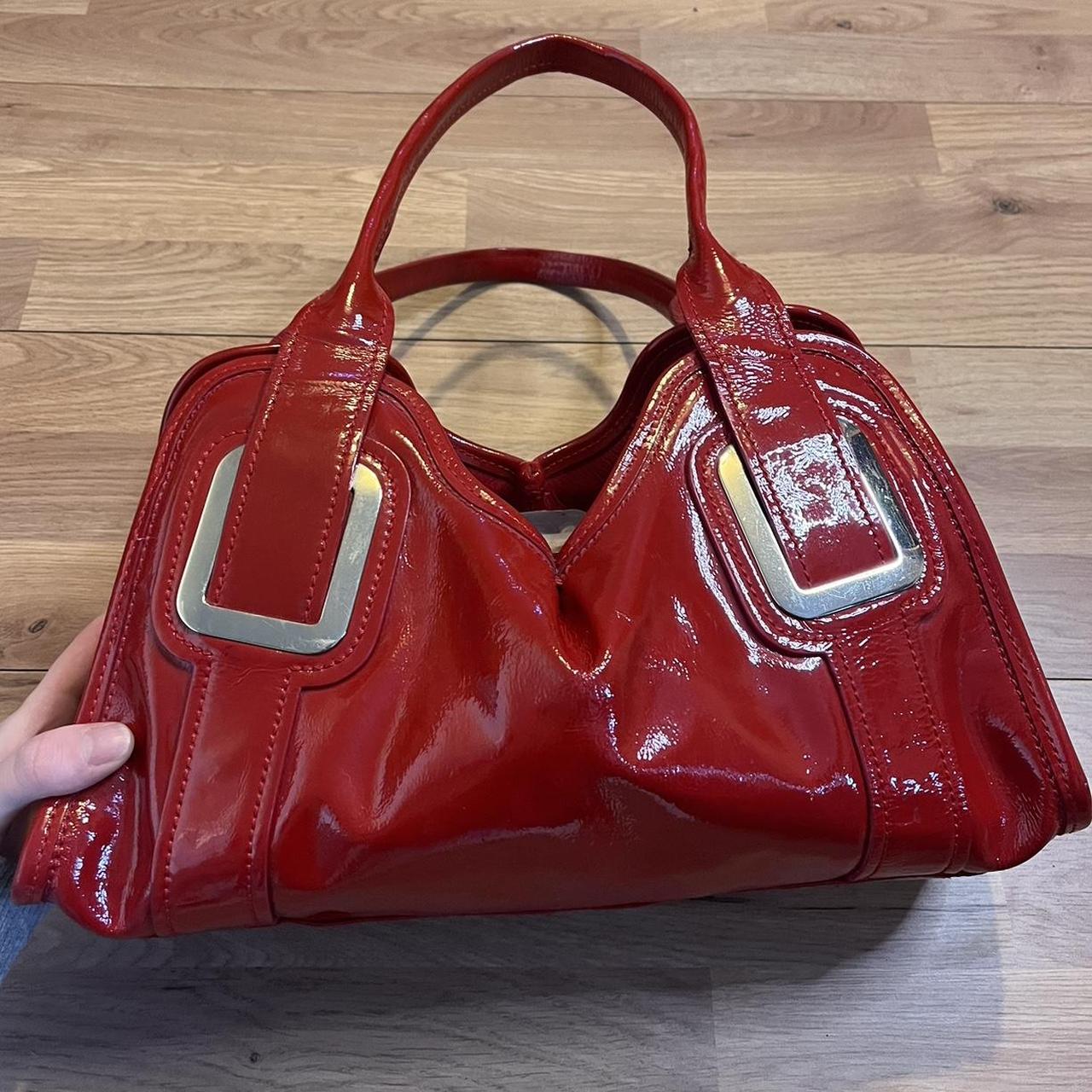 Bright red large shoulder bag Silver buckles on one... - Depop