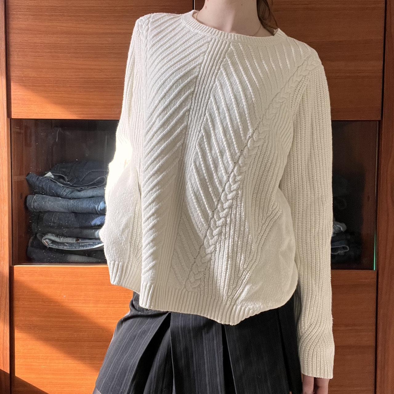 White boxy fit knitted jumper From Lands end Size... | Depop