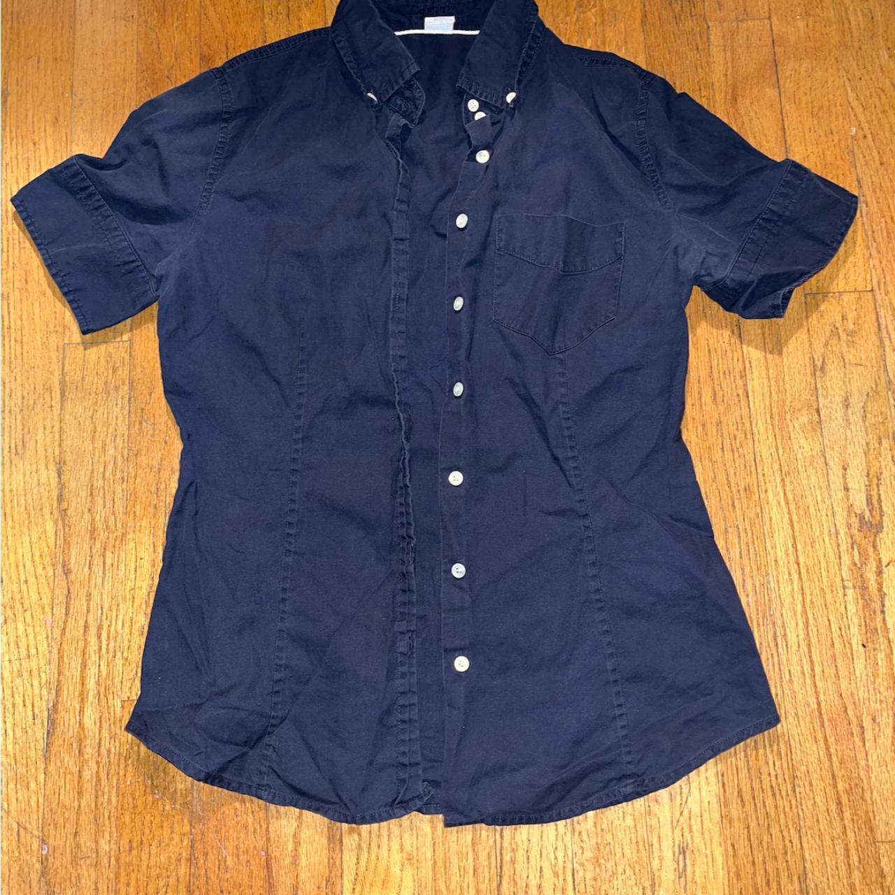 Navy button up women's fitted shirt. This shirt is a... - Depop