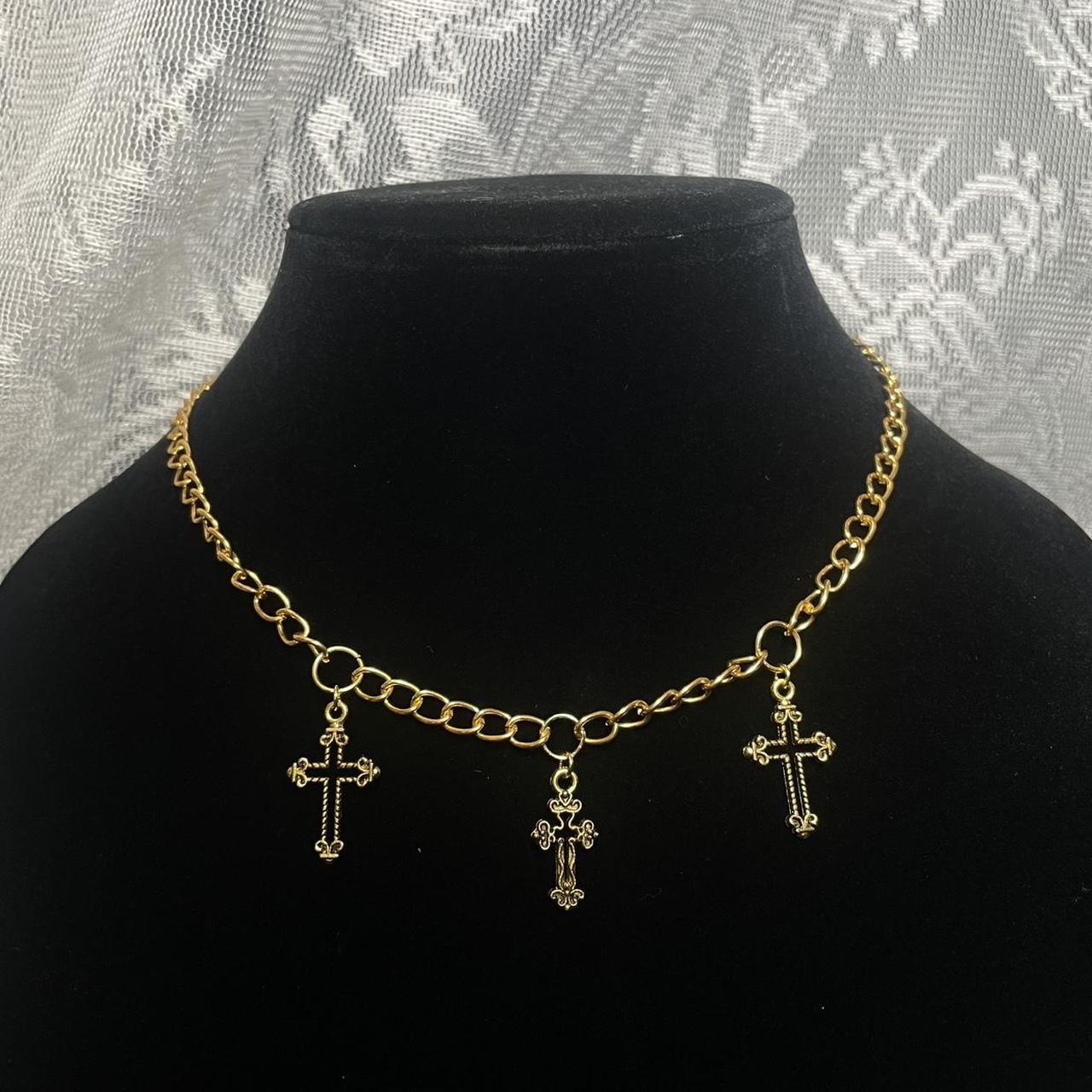 Handmade Chunky Gold Chain Cross Trio Necklace!... - Depop