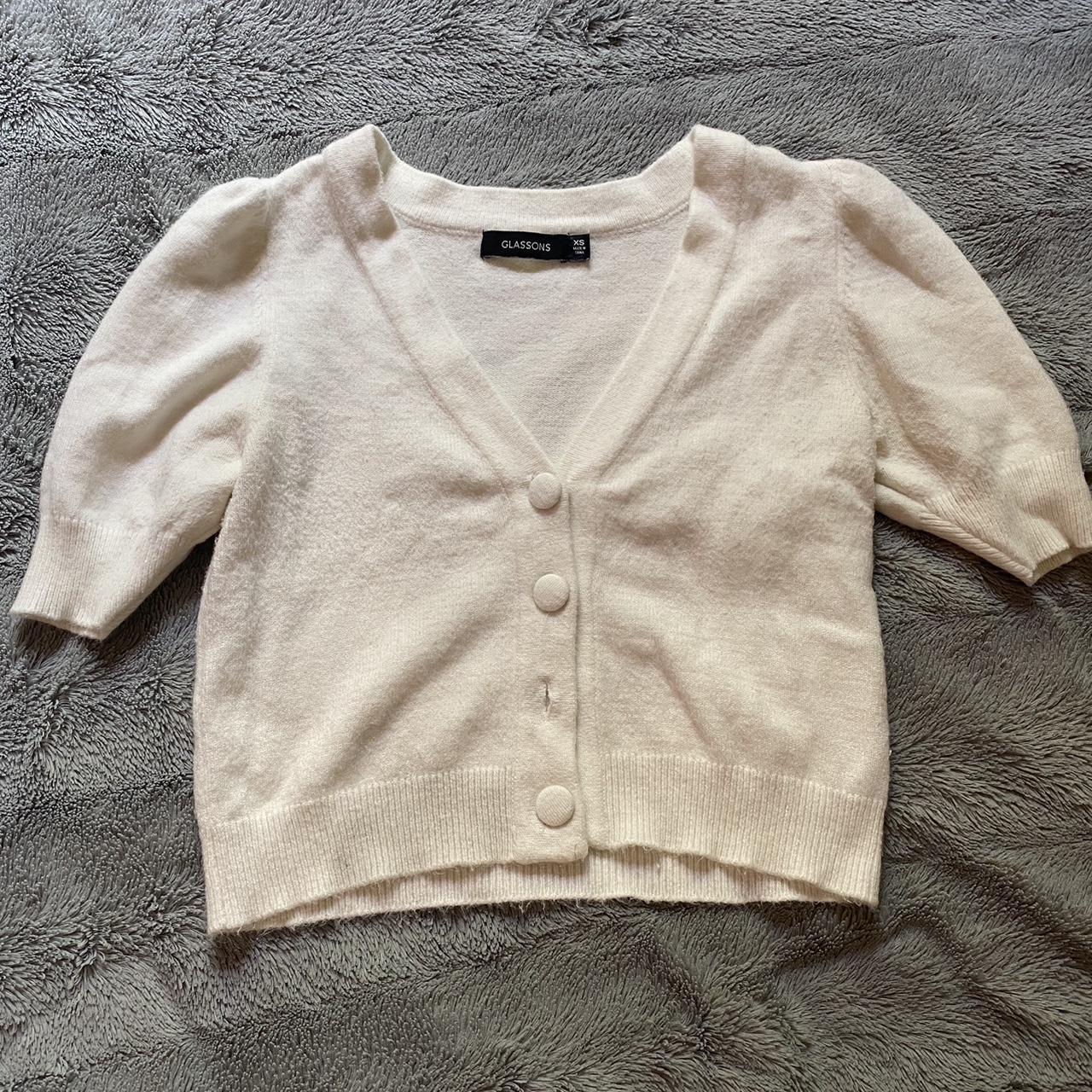 white glassons button up cropped cardigan! size 6 uk 🤍 - Depop