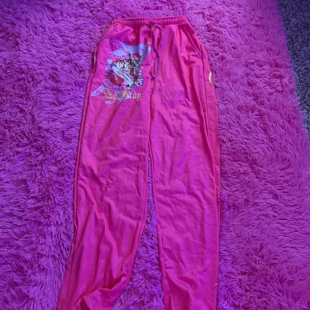 Fake Ed Hardy hot pink tracksuit Material is a... - Depop