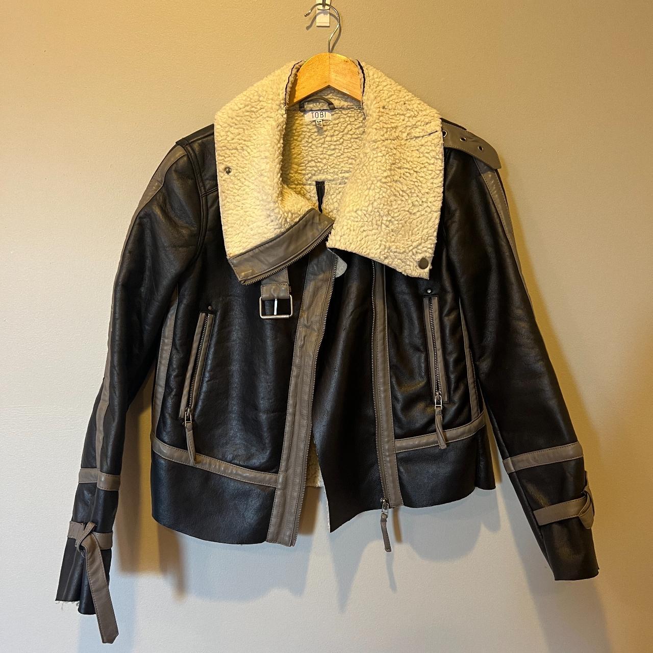 Sherpa Lined faux leather aviator jacket. There are... - Depop