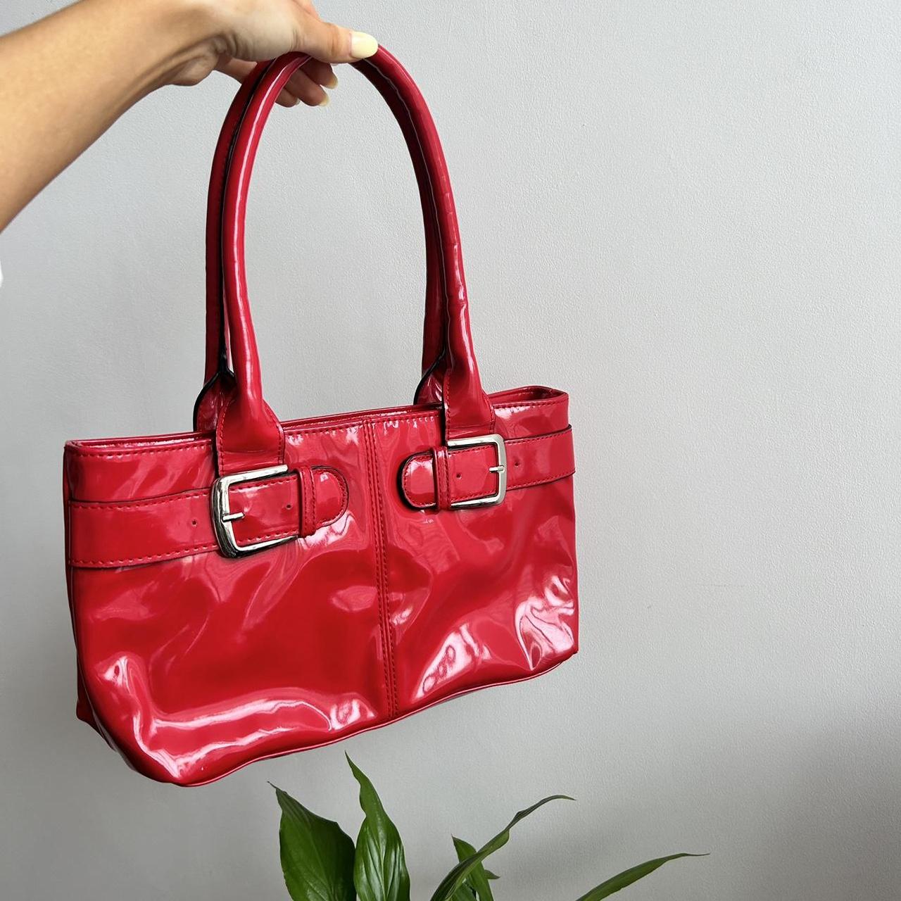 Gorgeous bright red pvc leather shoulder bag handbag... - Depop