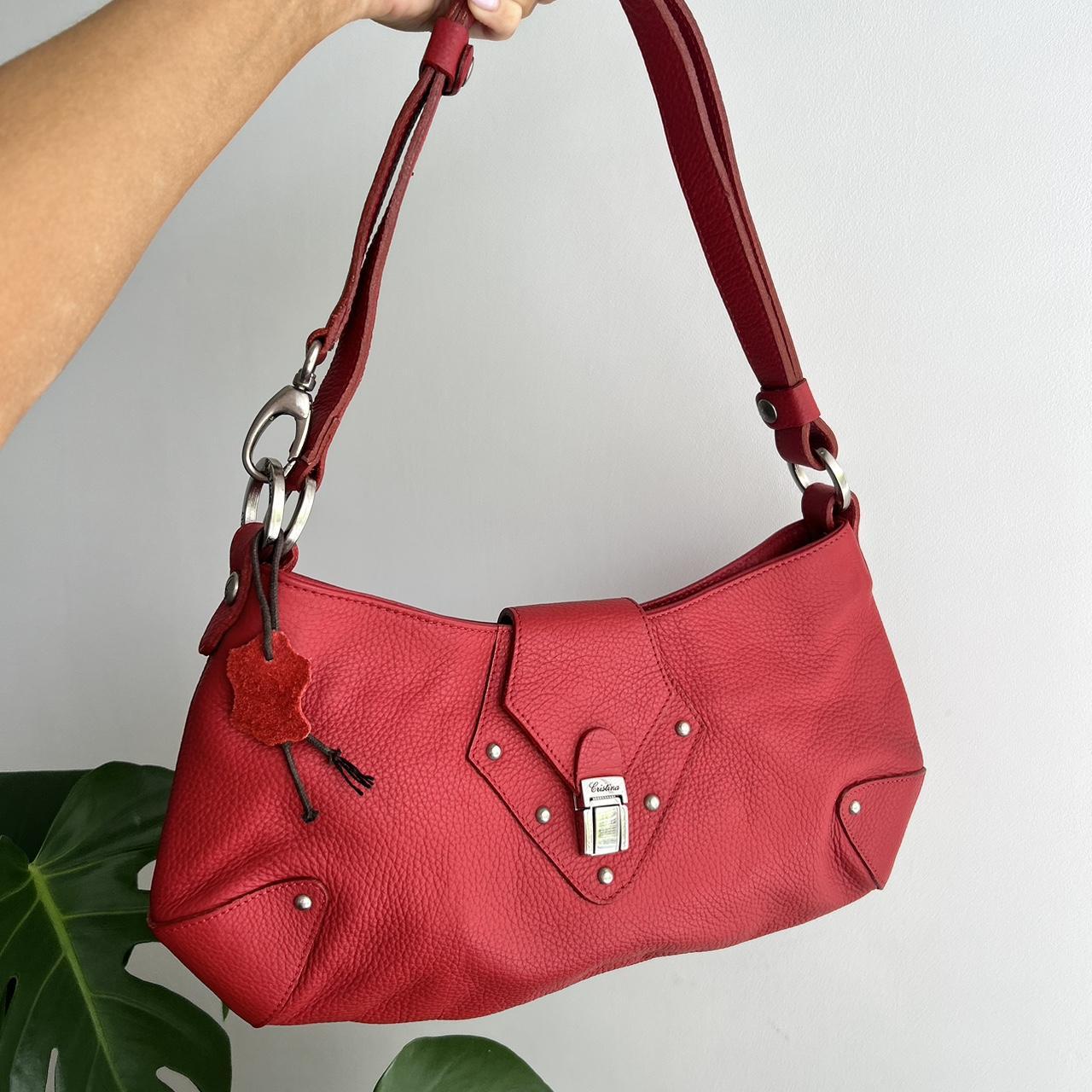 Gorgeous red real leather bag genuine leather bag... - Depop