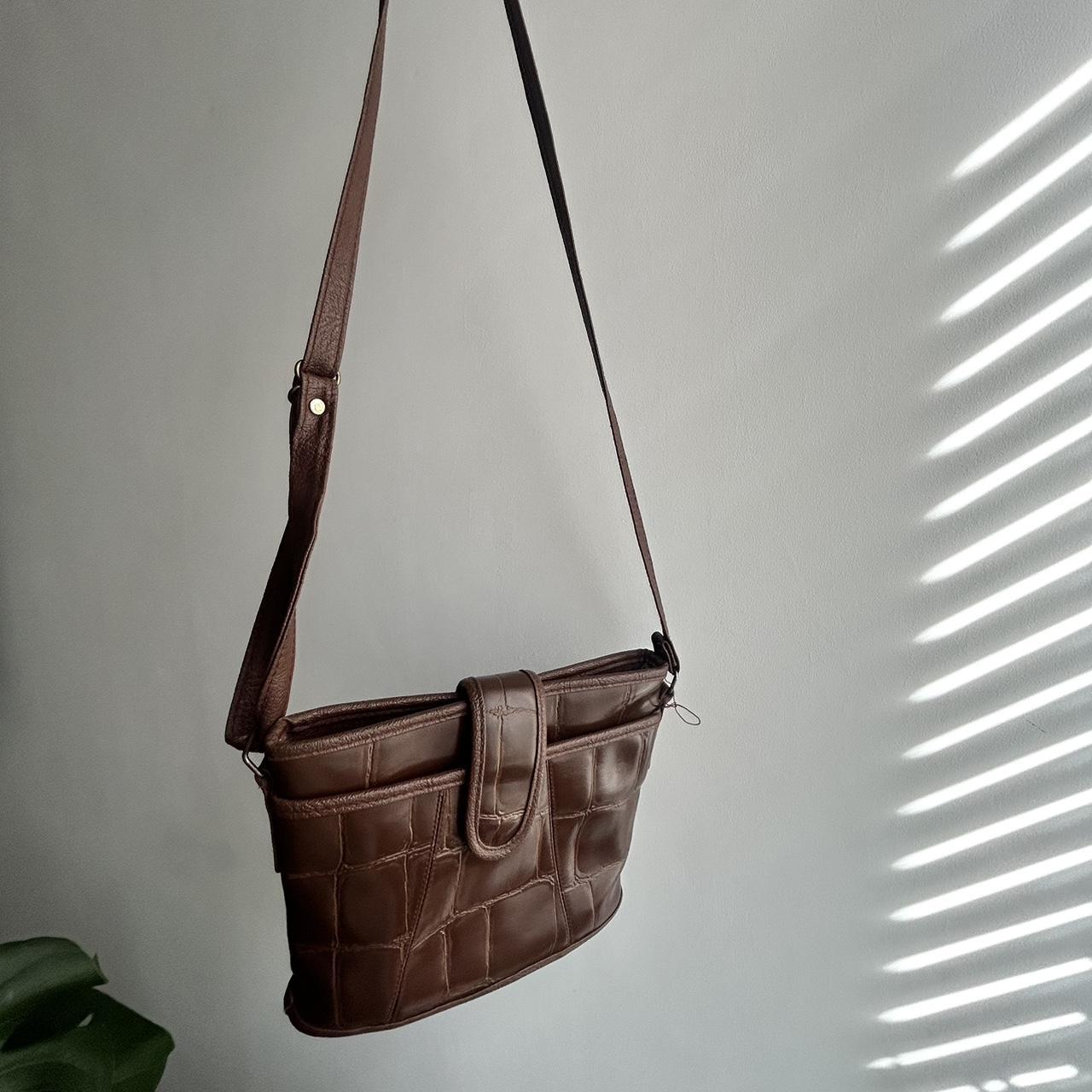 Vintage brown croc print crocodile pattern bag... - Depop