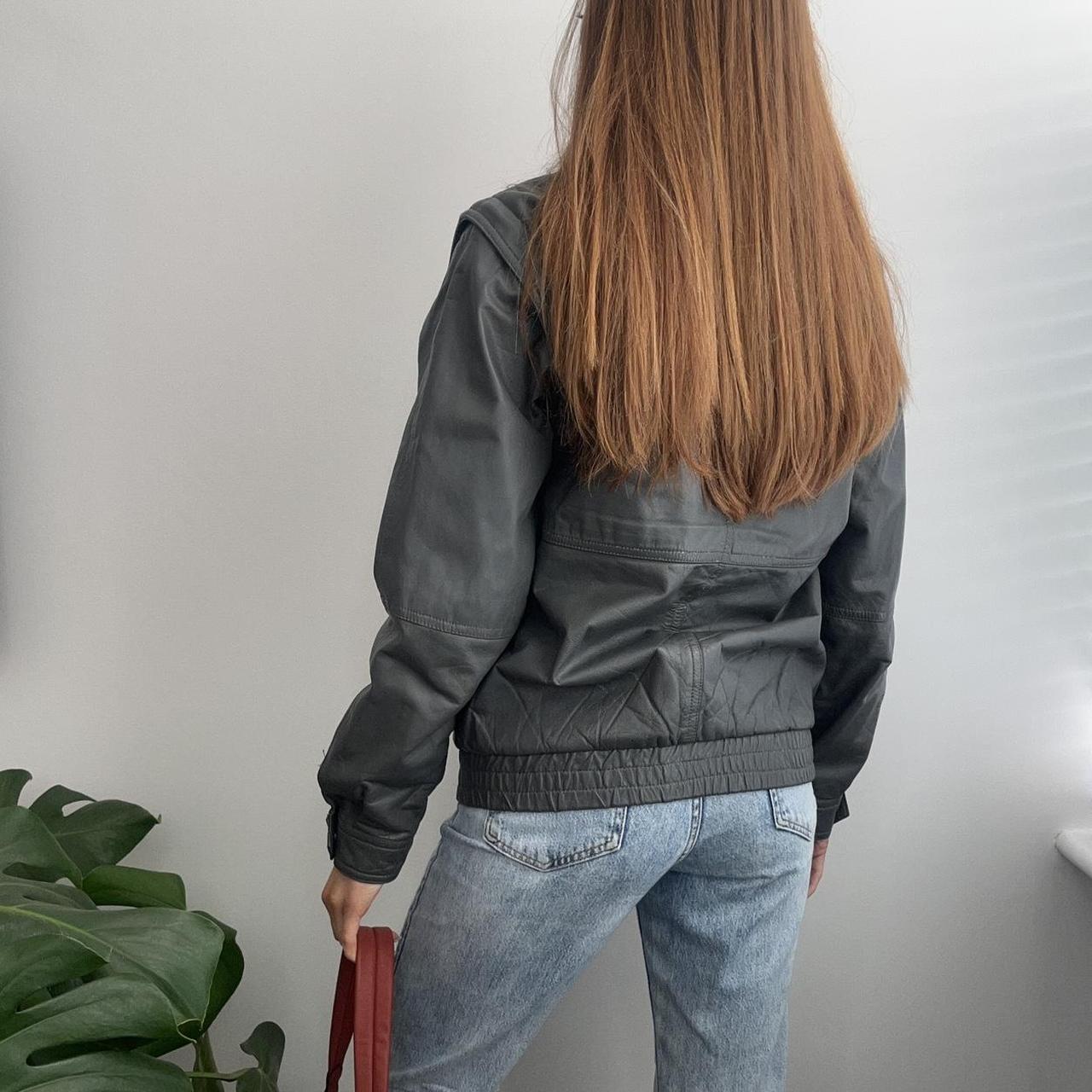 Vintage grey leather bomber jacket - real leather... - Depop