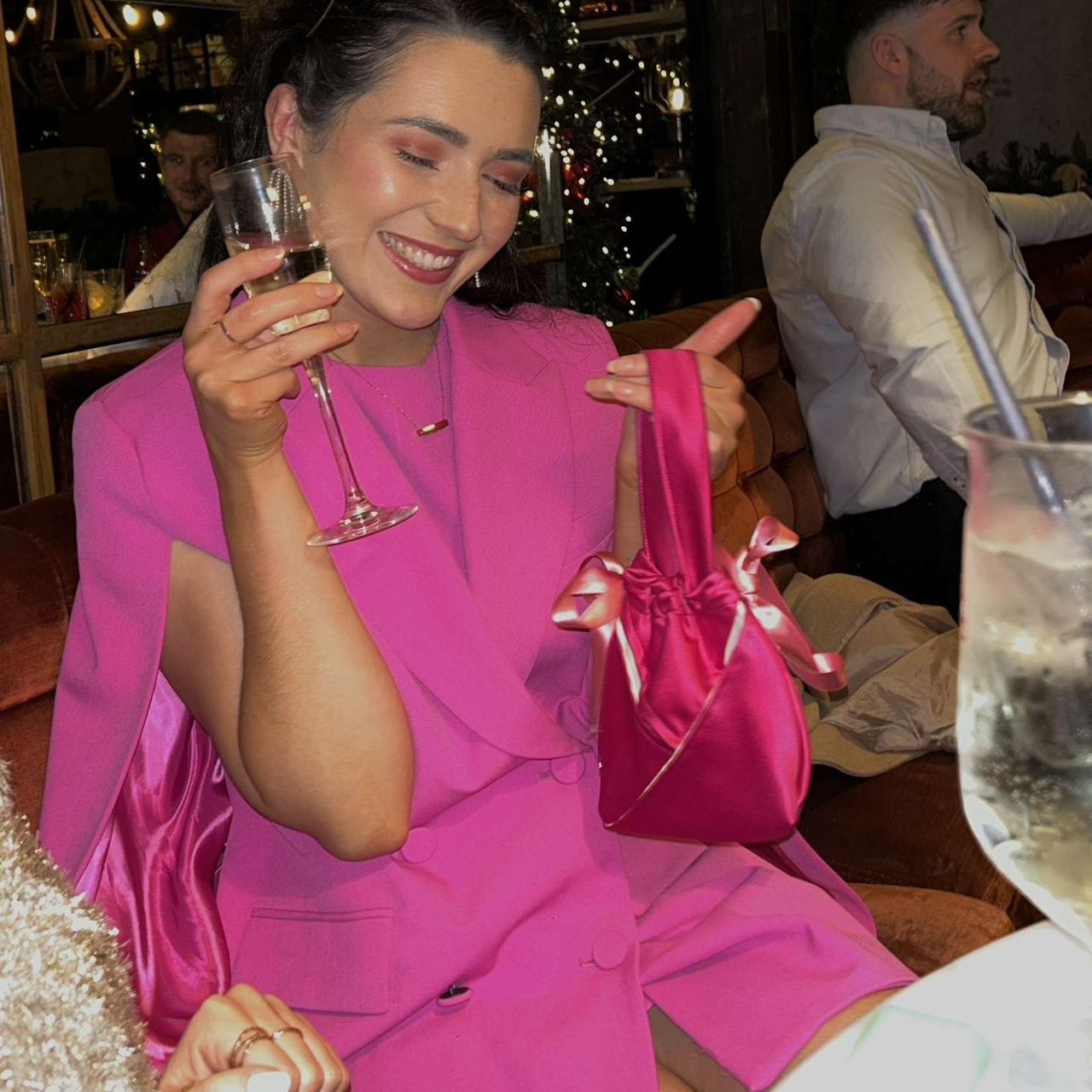 Selling this hot pink zara cape blazer dress in size... - Depop