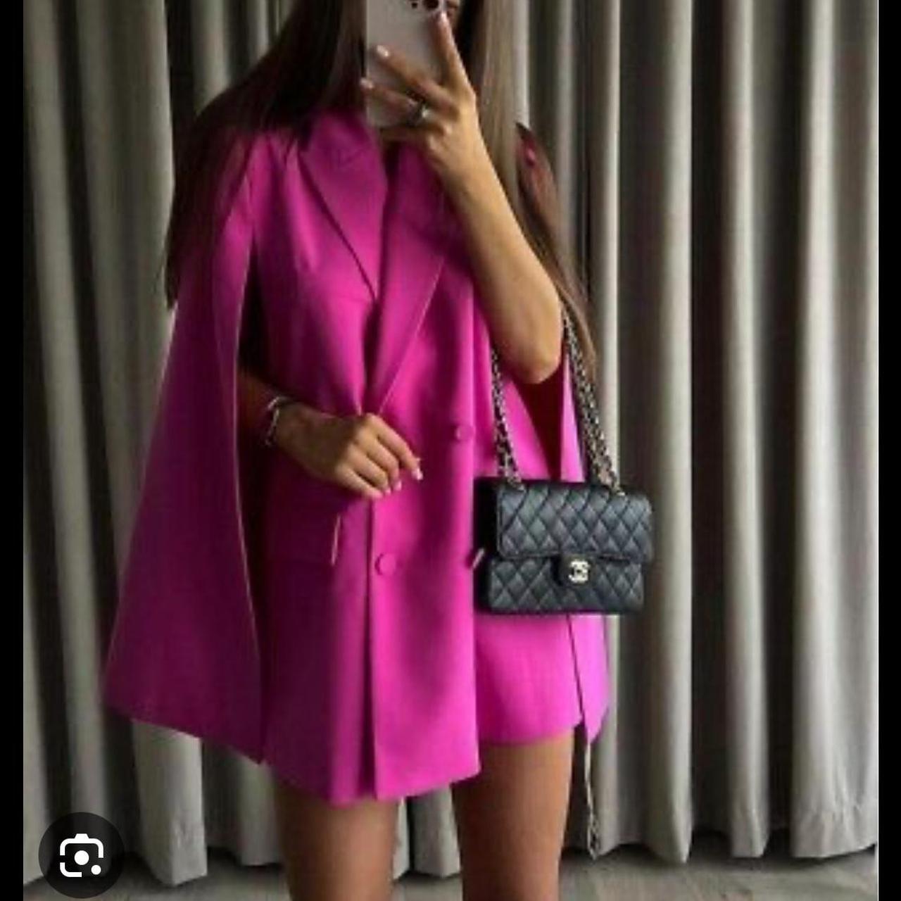 Selling this hot pink zara cape blazer dress in size... - Depop
