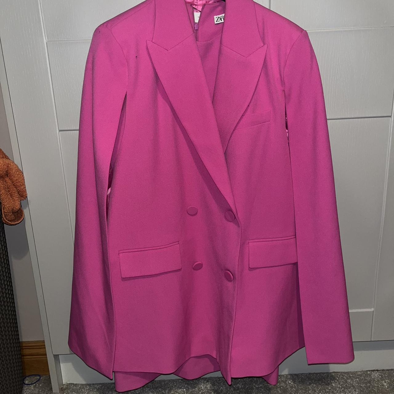 Selling this hot pink zara cape blazer dress in size... - Depop