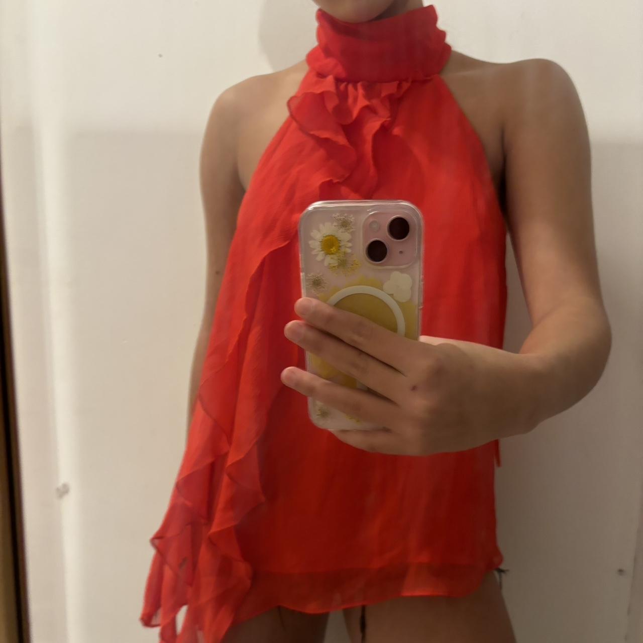 Red ruffle halter neck top, size 14. I usually wear... - Depop