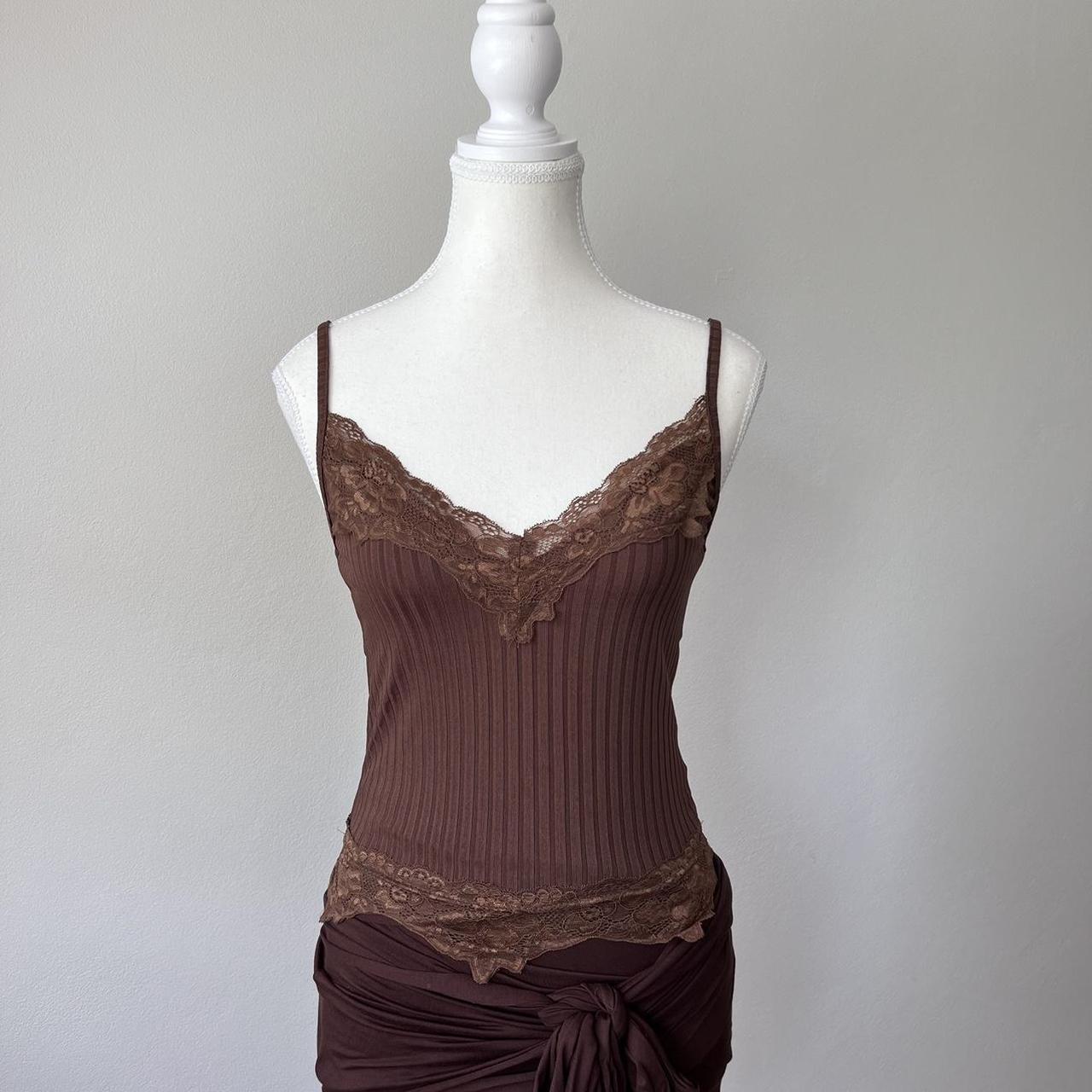 Brown lace cami top Size S-L - Depop