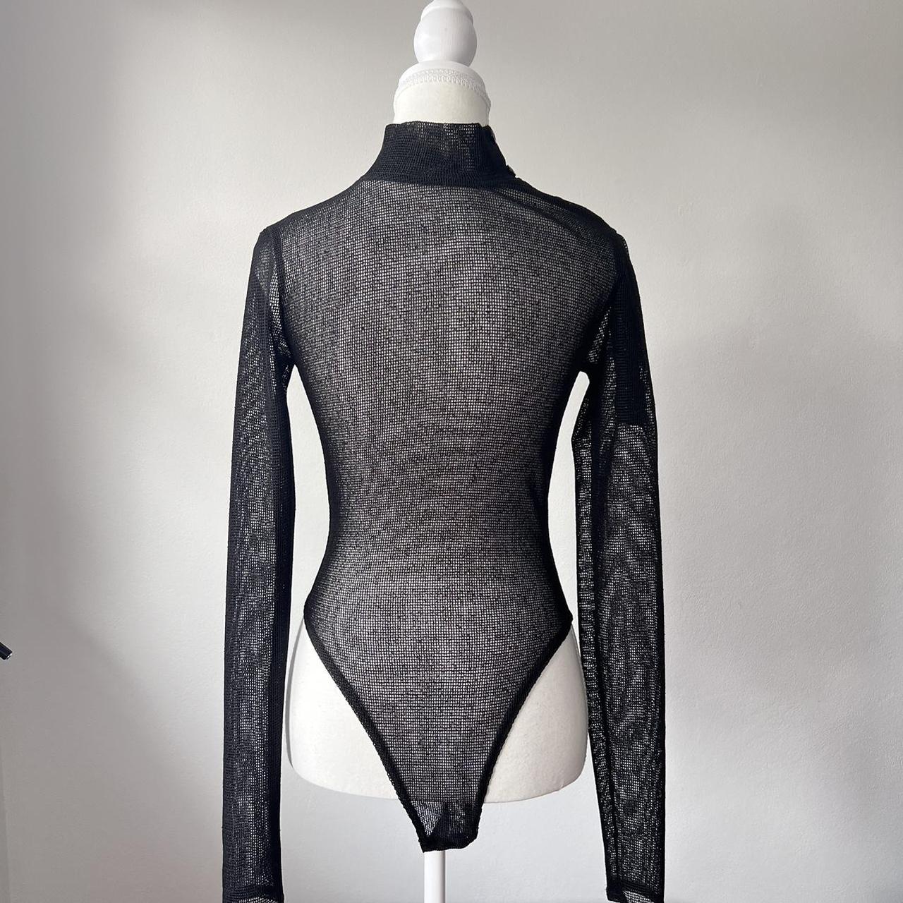 Black see through high neck long sleeve bodysuit... - Depop