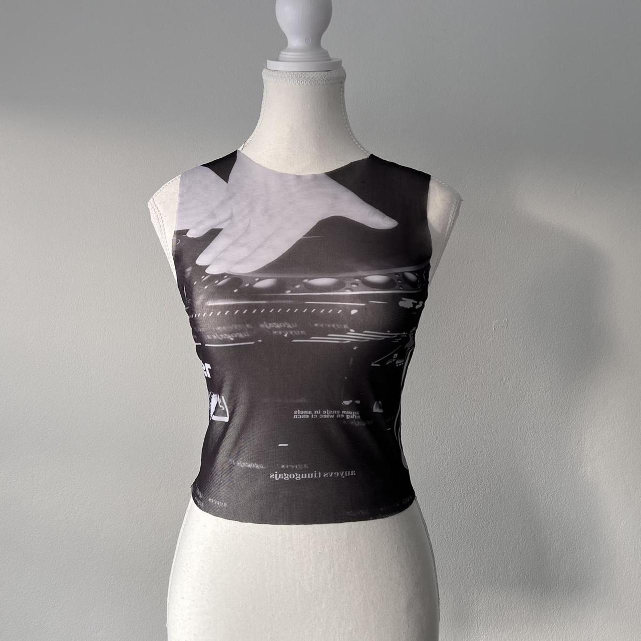 Black print mesh tank top (see through) Size S/M/L - Depop