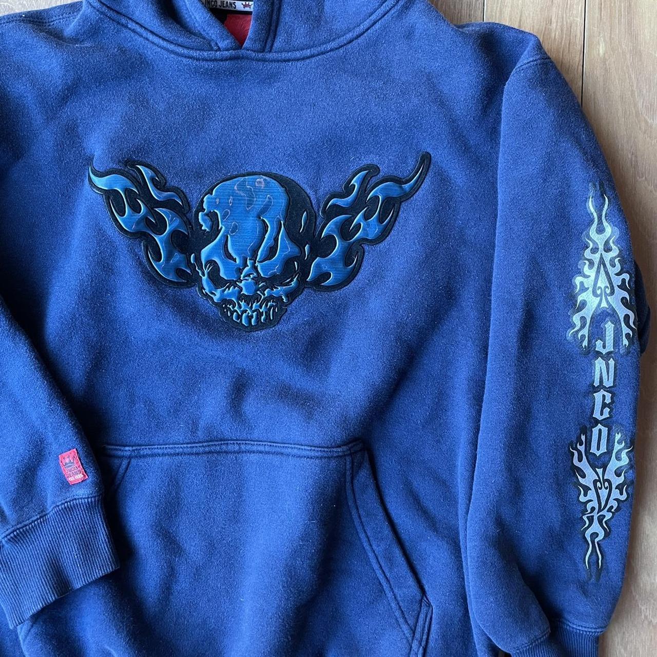 JNCO Men's Blue and Black Hoodie | Depop