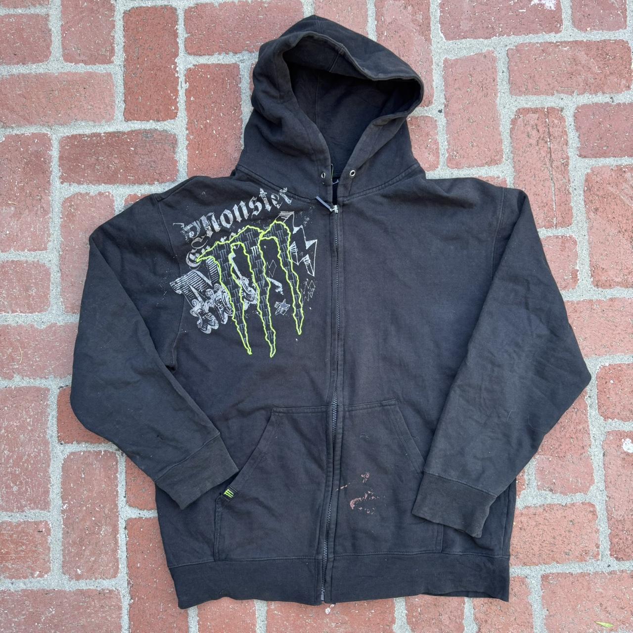 Rare Y2k Vintage Monster Energy Zip Up hoodie Size:... | Depop