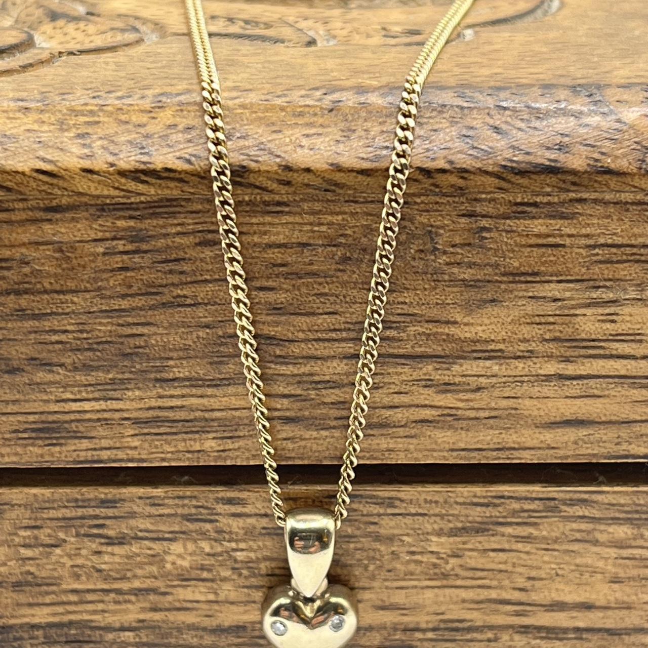 VINTAGE 9ct GOLD CHAIN WITH LOVE HEART GOLD AND... | Depop