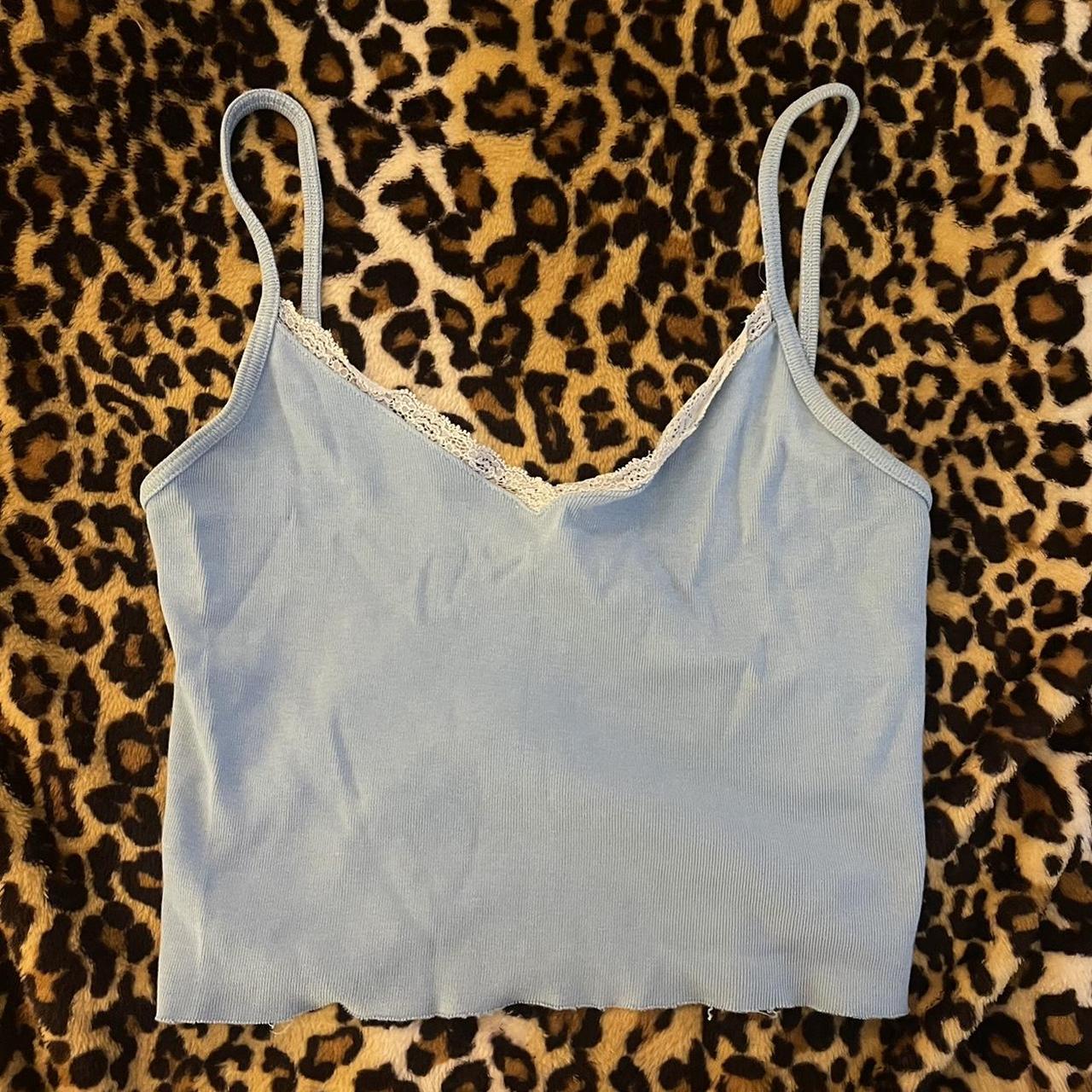 Rare baby blue brandy melville tank w lace trim - Depop