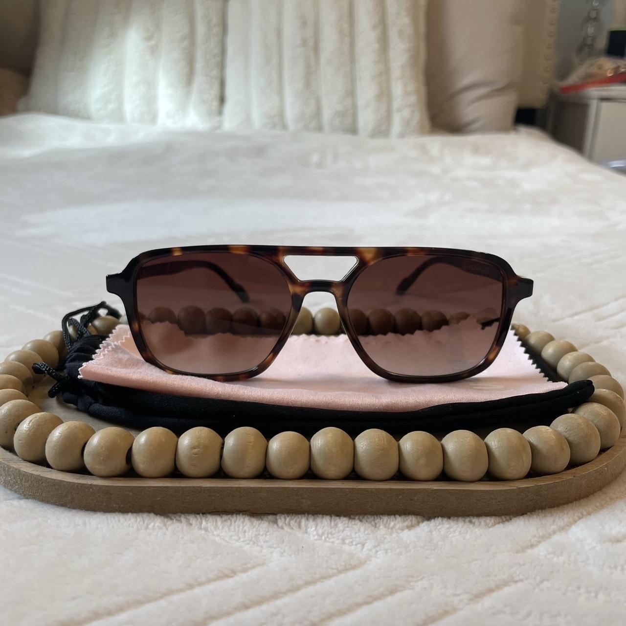 Brown rectangular tortoise shell aviators... | Depop
