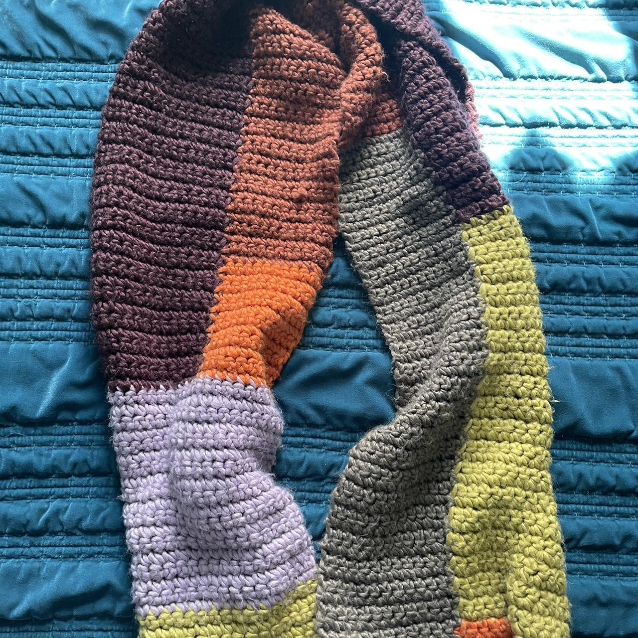 Color block crochet scarf - green, orange, purple... | Depop