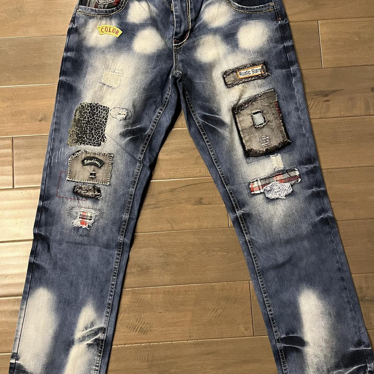 Jeans with patches Size 34 waist Never seen these... - Depop