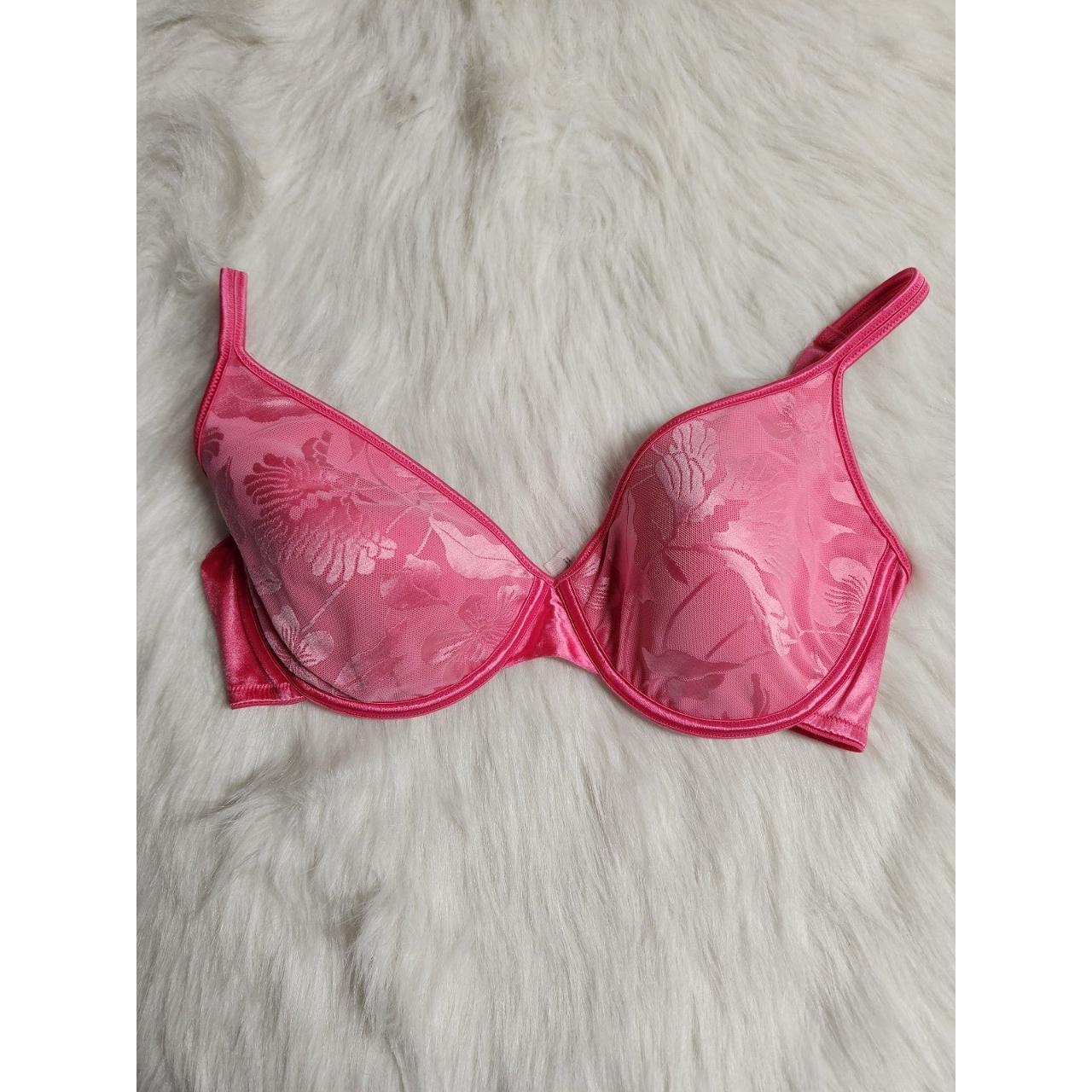 Victoria Secret Pink Satin Floral Bra 36D Pink,... - Depop