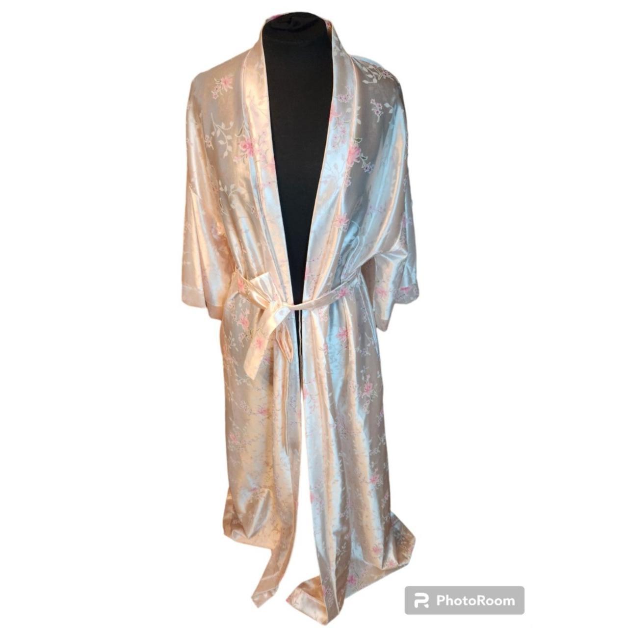 Ladies Silk Pink Floral House Robe Size Medium... - Depop