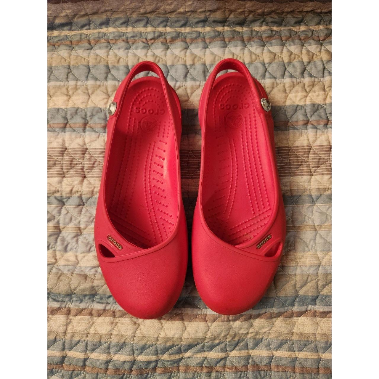 Red Ladies Ballet Flat Crocs Size 8 Good condition,... - Depop