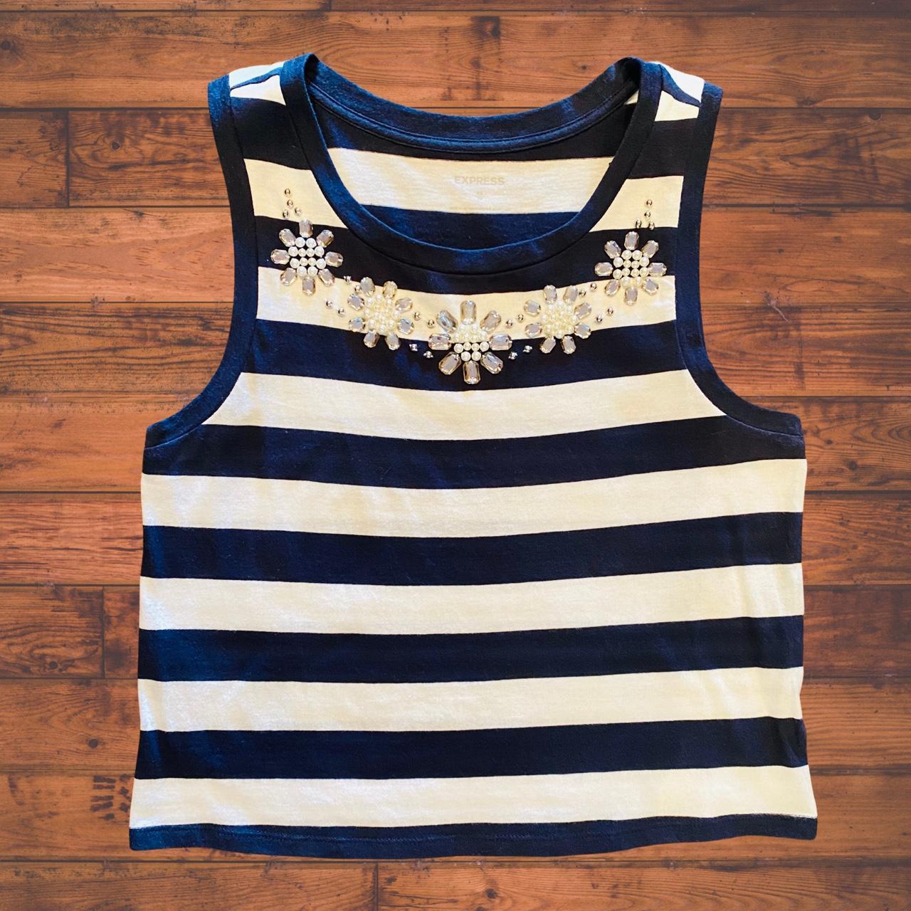 Express Striped Embellished Cropped Tank | XS NWT!... - Depop