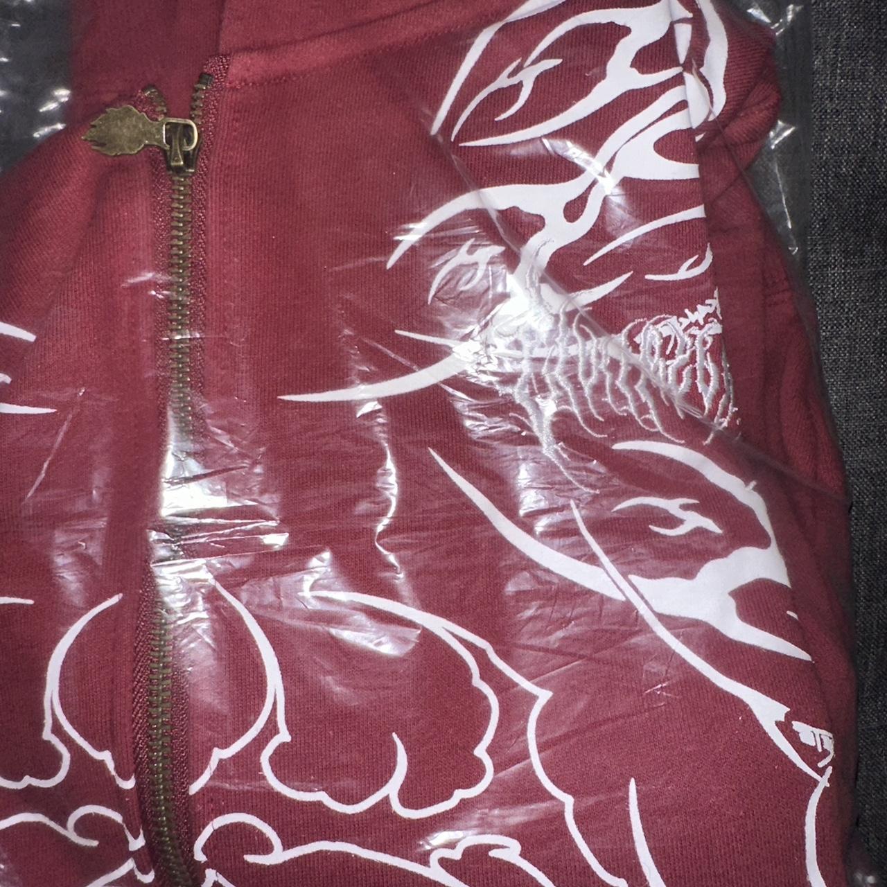 Civil Regime Burgundy and white graphic zip-up... | Depop