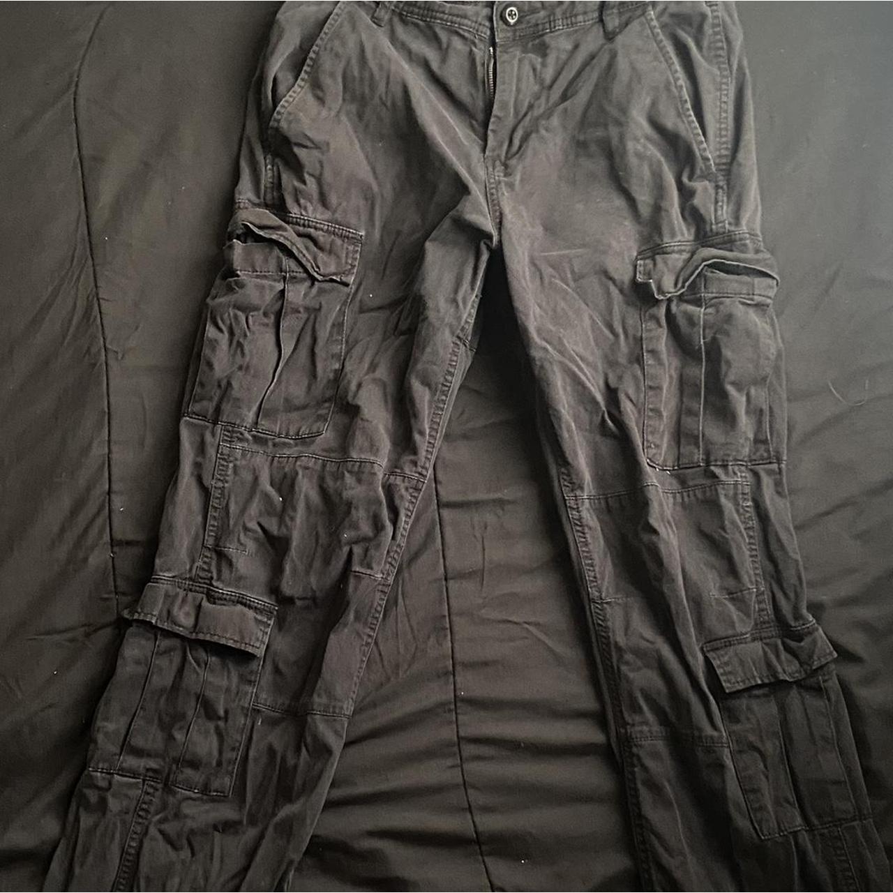 Black loose fit cargos w ankle drawstrings Good... - Depop