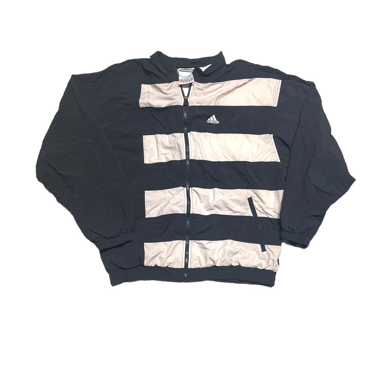 adidas Windbreaker Jacket Big Logo Black & White... - Depop