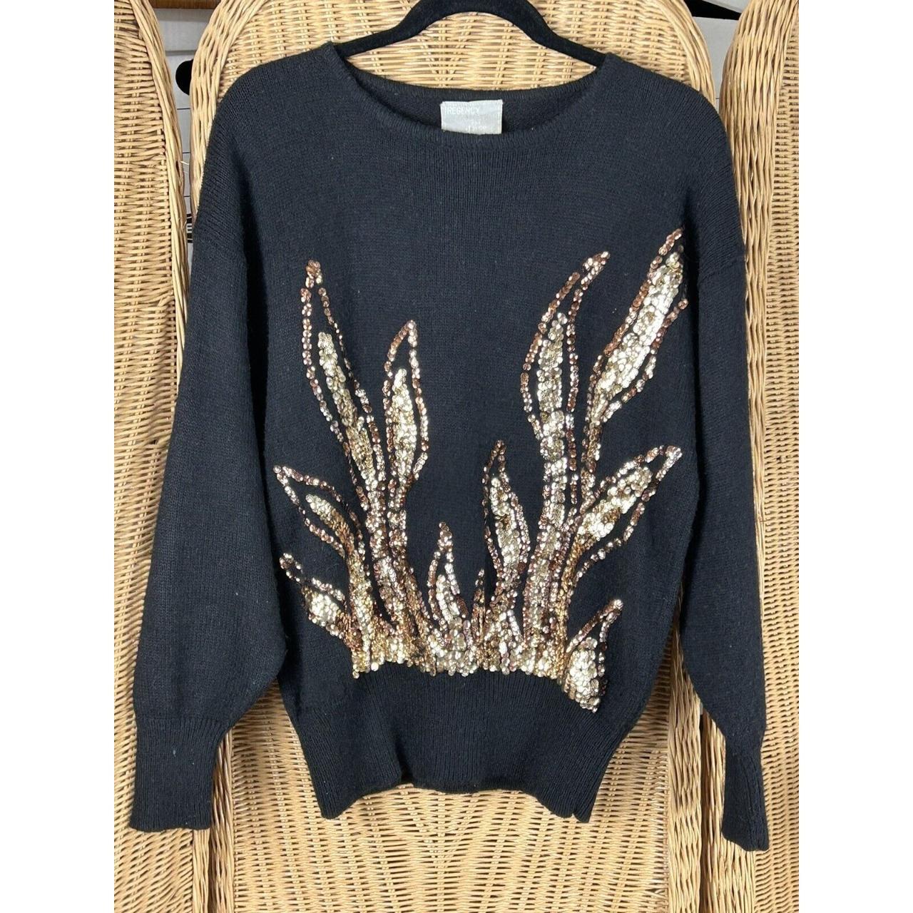 Women's Black and Gold Jumper | Depop