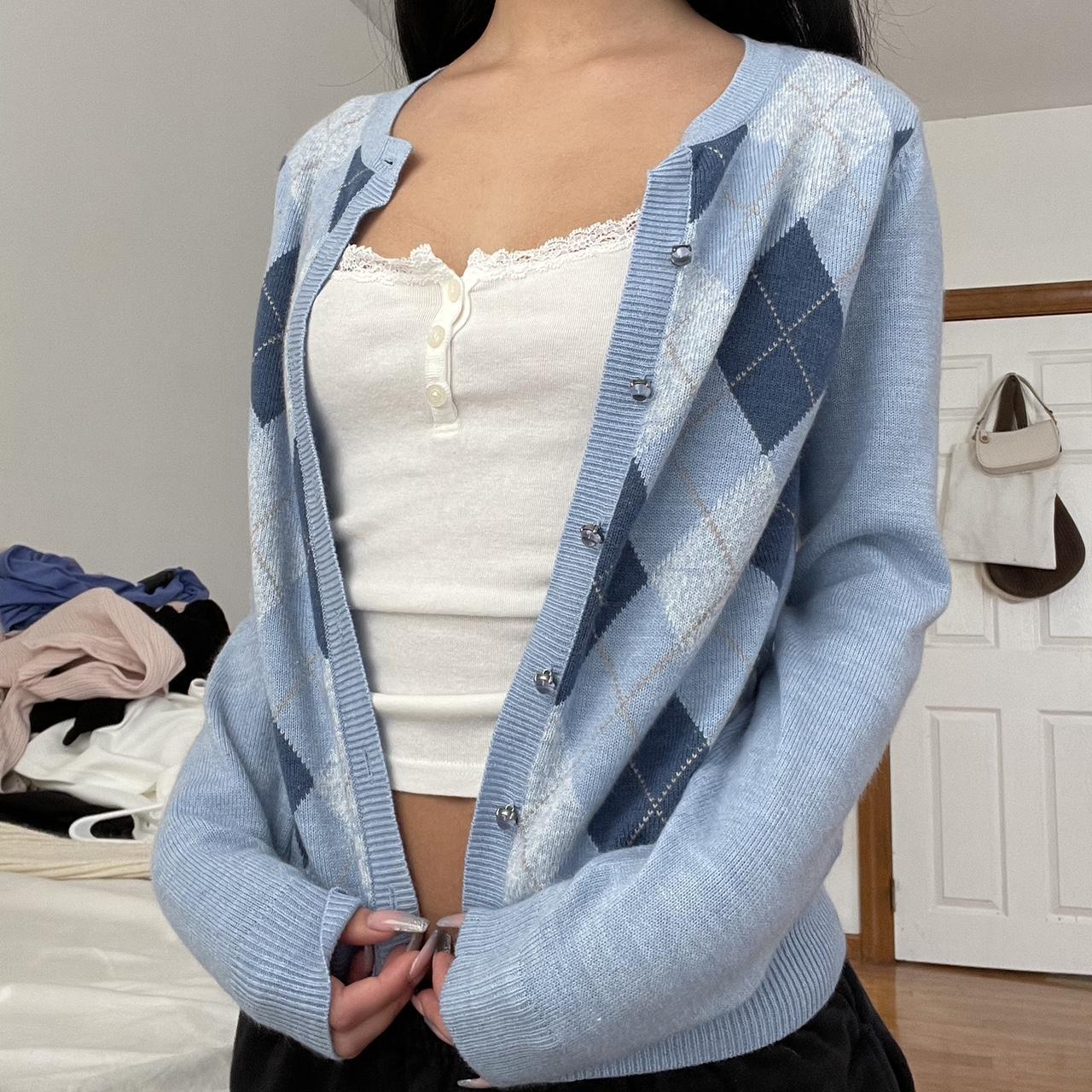 the cutest blue argyle cardigan. super cute blue... - Depop