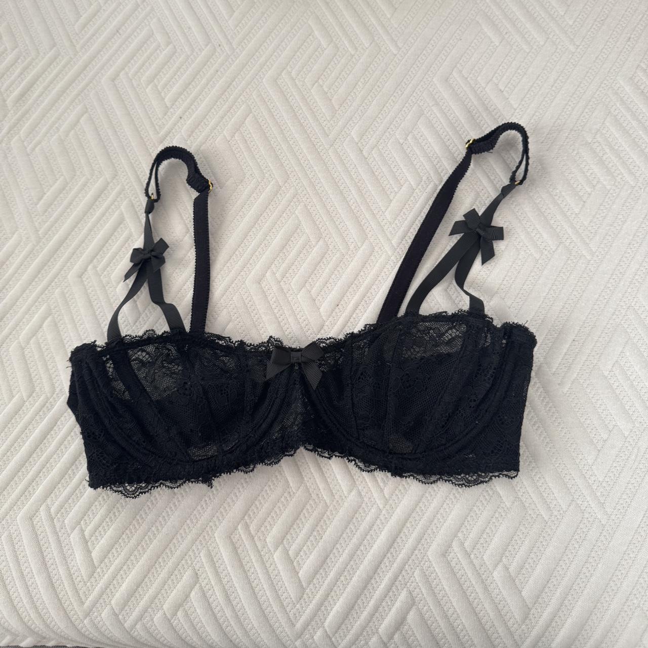 black lace bra with bow detailing. so perfect and... - Depop