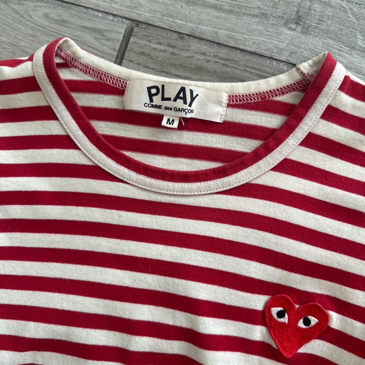 CDG red stripe long sleeve Size medium but fits... - Depop