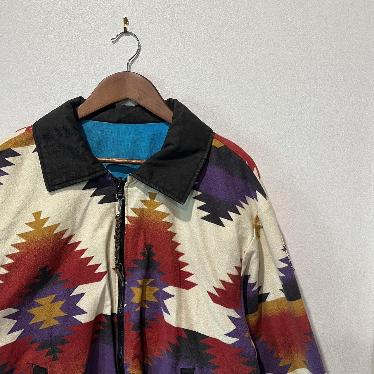 vintage reversible aztec jacket size large in... - Depop