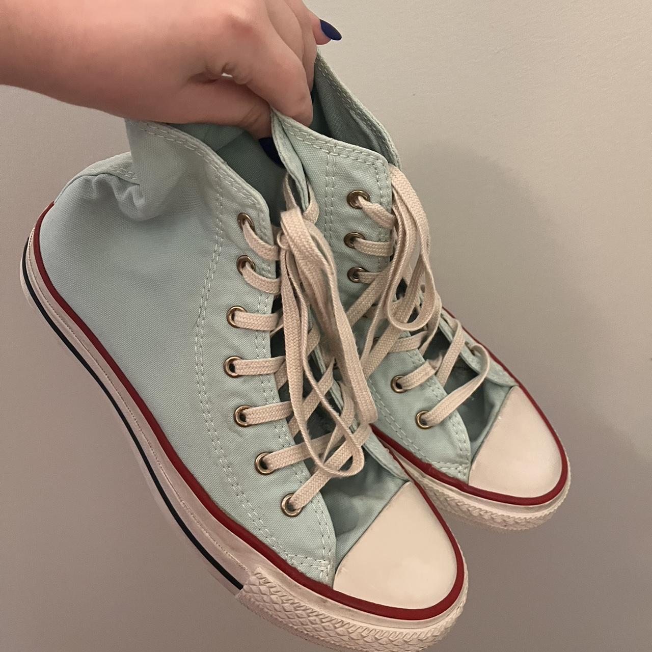 Super cute and unique high top blue converse... - Depop