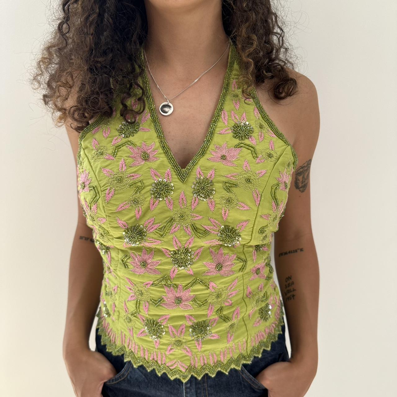 Gorgeous Aftershock green embroidered and beaded... - Depop