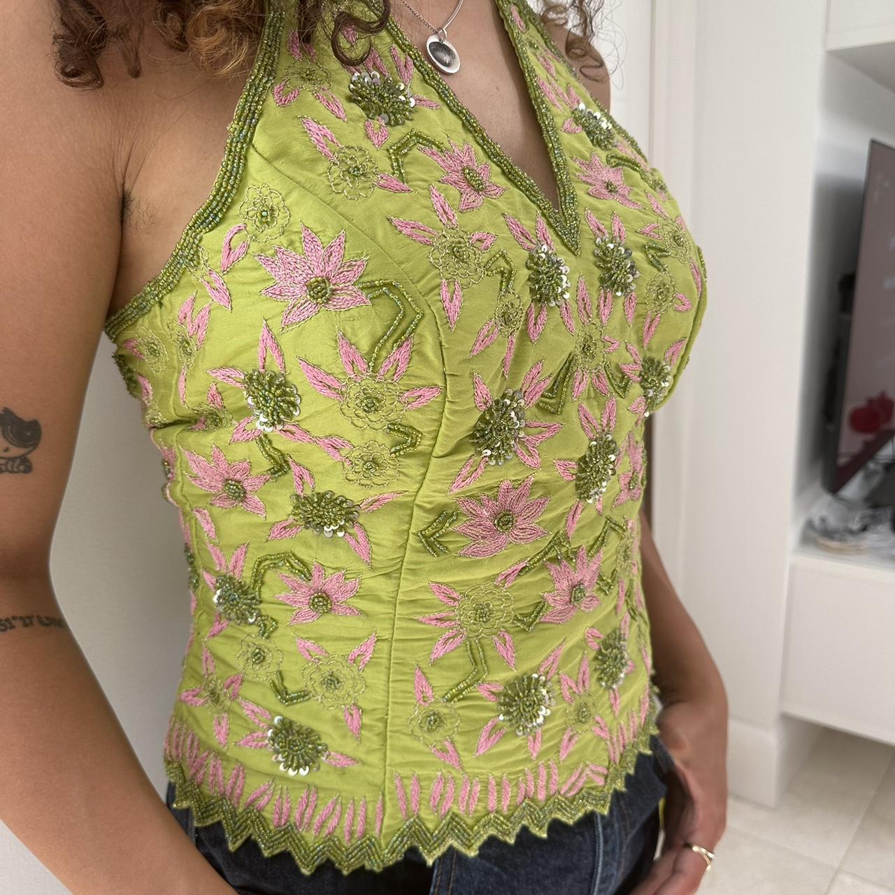 Gorgeous Aftershock green embroidered and beaded... - Depop